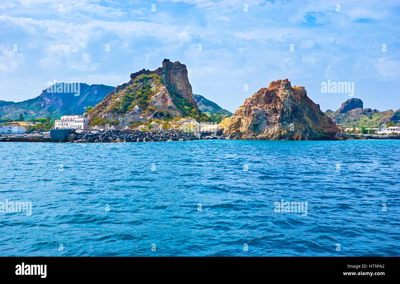 Ruins of ancient crater, located in Porto di Ponente on Vulcano island ...