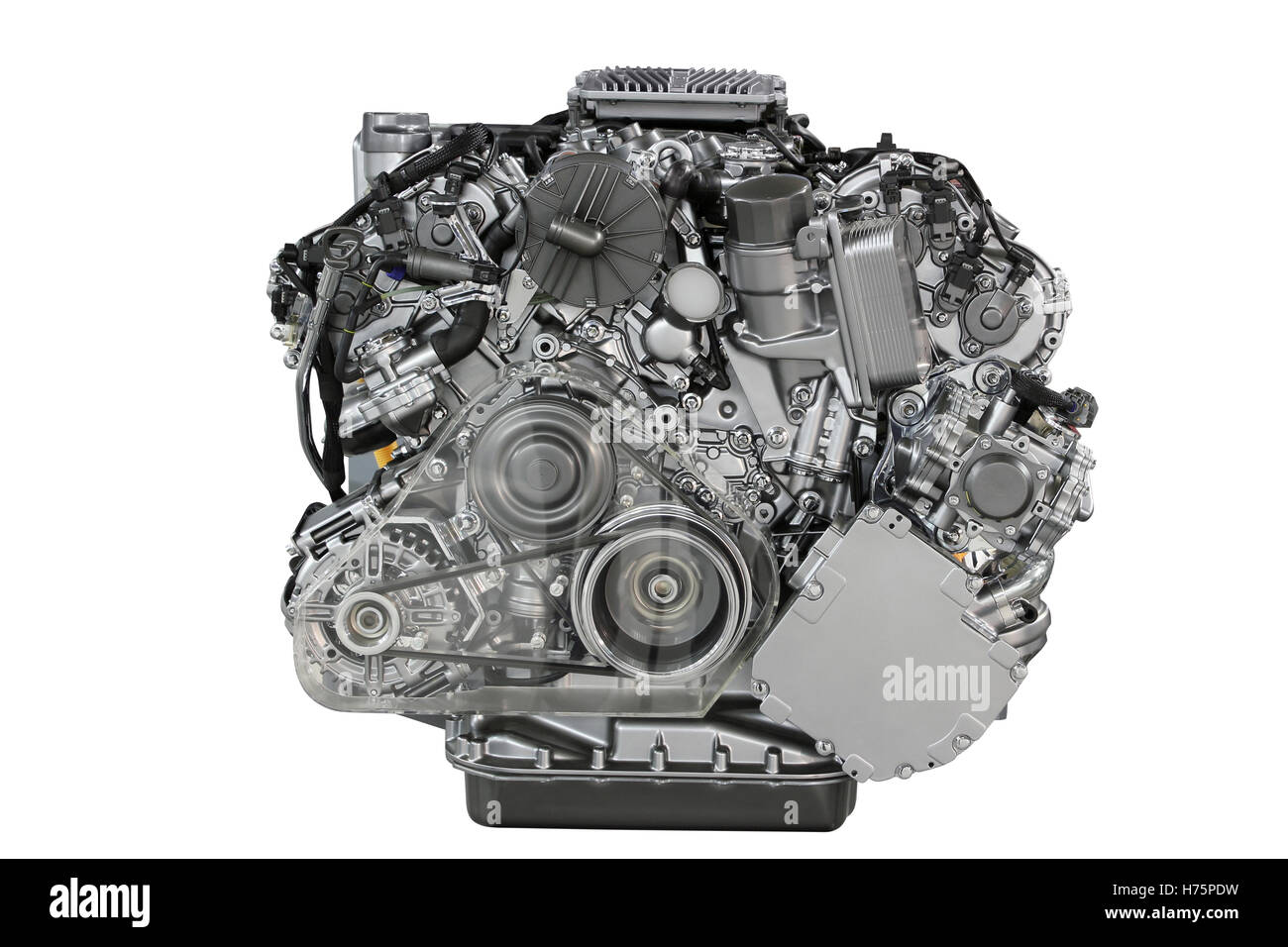 car engine front view isolated on white Stock Photo - Alamy