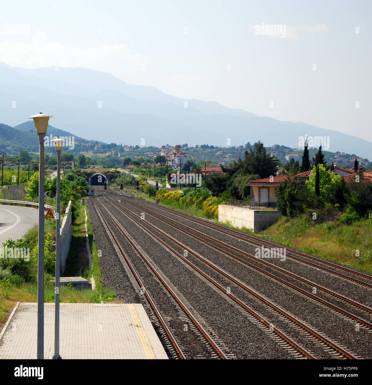 railroad with tunnel and crossroads Stock Photo - Alamy