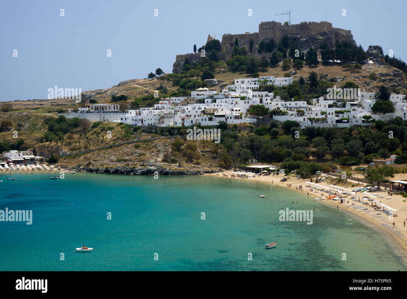 beach and sea of rodos in greece Stock Photo - Alamy