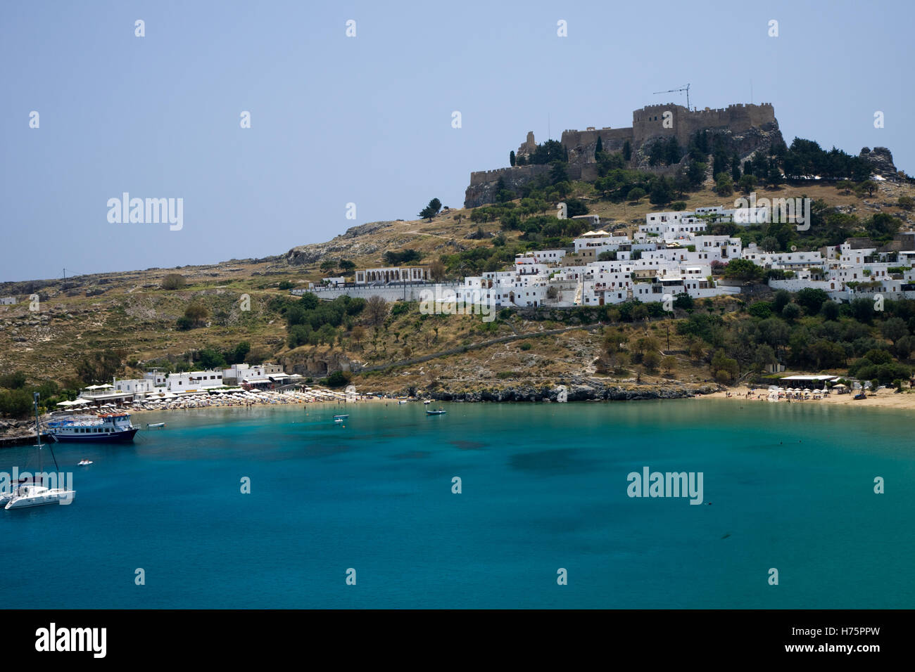 beach and sea of rodos in greece Stock Photo - Alamy
