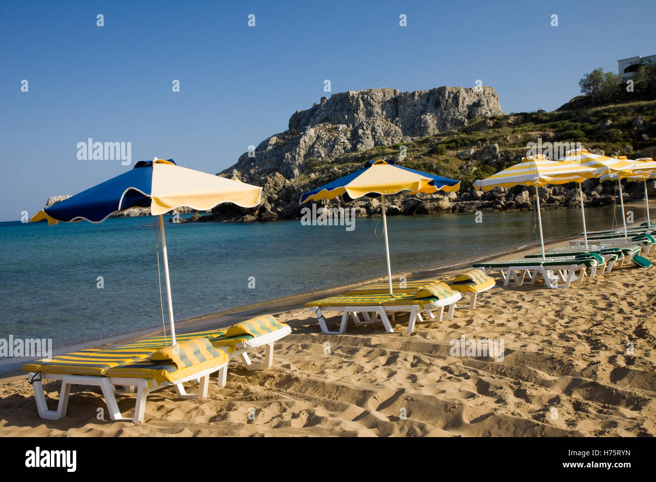 beach and sea of rodos in greece Stock Photo - Alamy