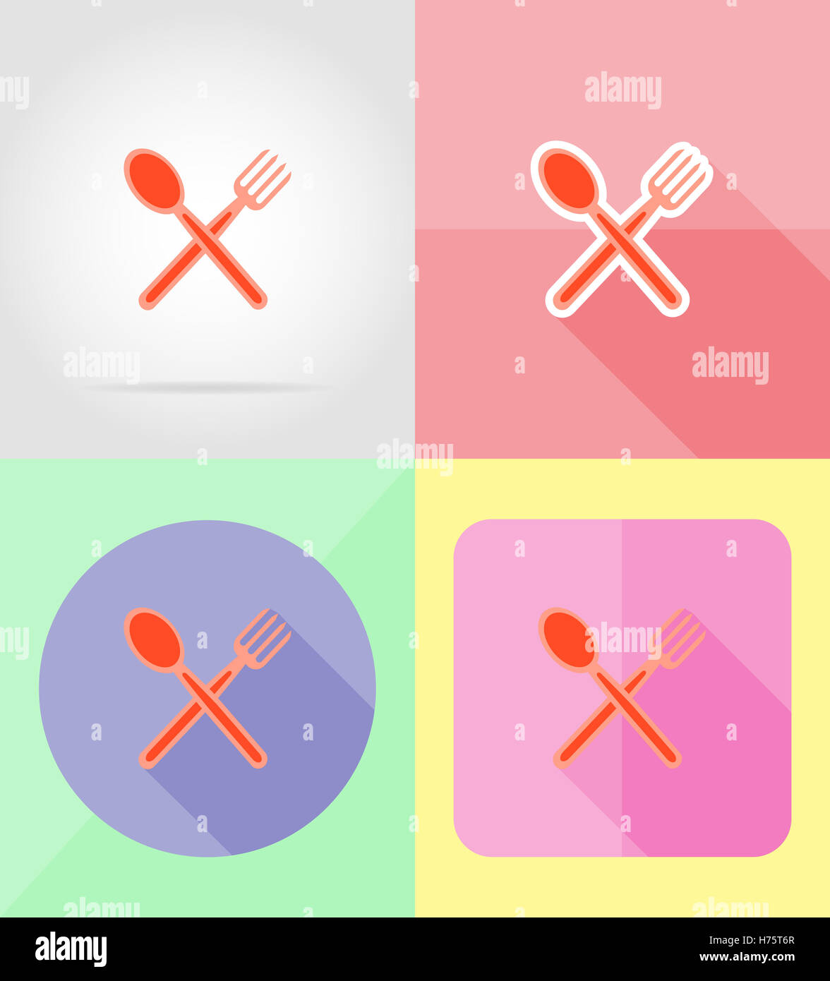 fork and spoon service flat icons illustration isolated on background ...