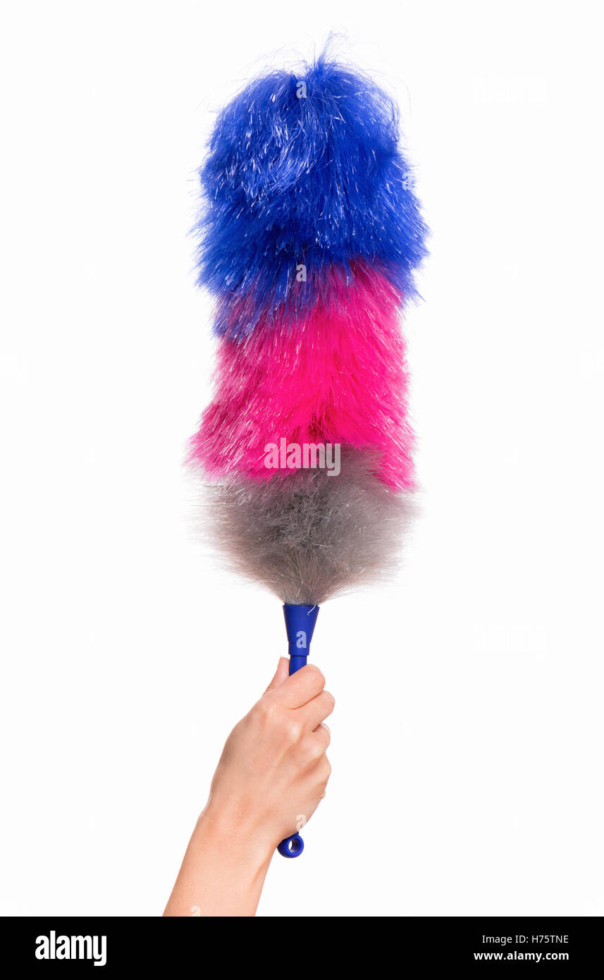 Woman hand holding soft duster Stock Photo - Alamy