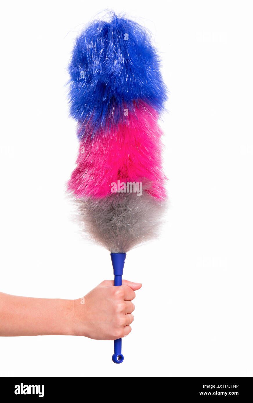 Woman hand holding soft duster Stock Photo - Alamy