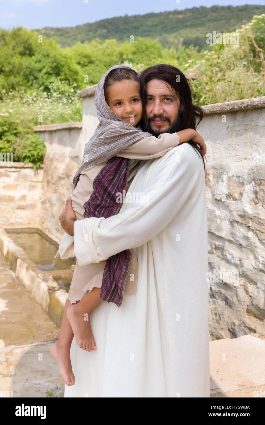Biblical scene when Jesus says, let the little children come to me ...