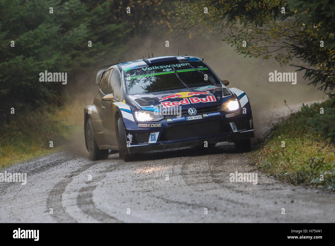 Andreas Mikkelsen taking part in Wales Rally GB on the Dyfnant stage ...