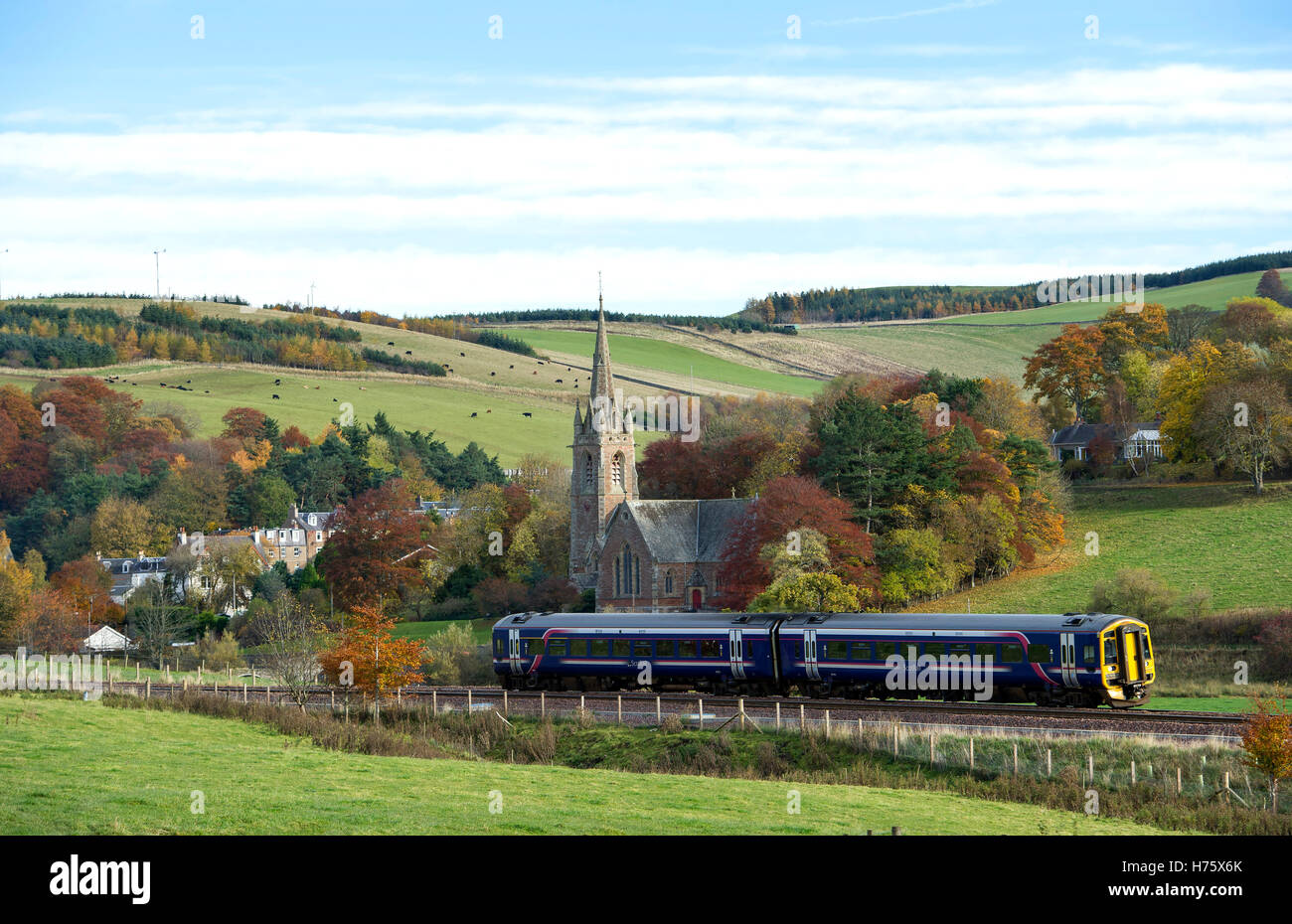 A Scotrail train on the Scottish Borders railway line near Stow on ...