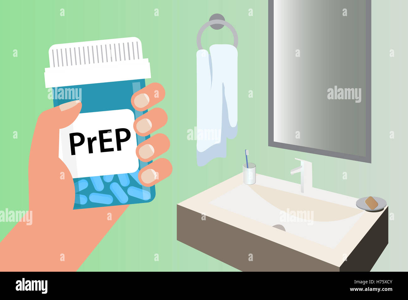 Pill Bottle over Gay Flag with label "PrEP" (stands for Pre-Exposure ...