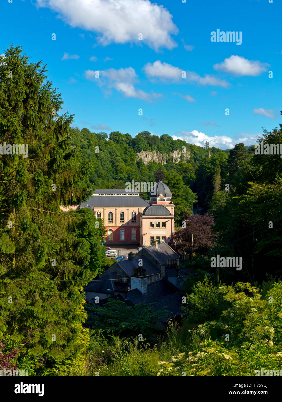 The Grand Pavilion and cliffs in Matlock Bath in the Peak District ...