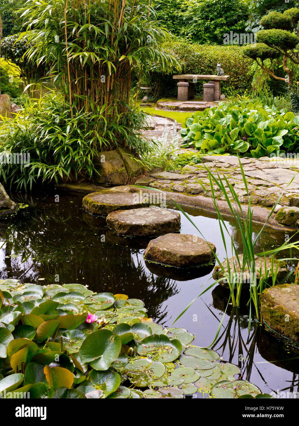 Pool and stepping stones in Pure Land Meditation Centre and Japanese ...