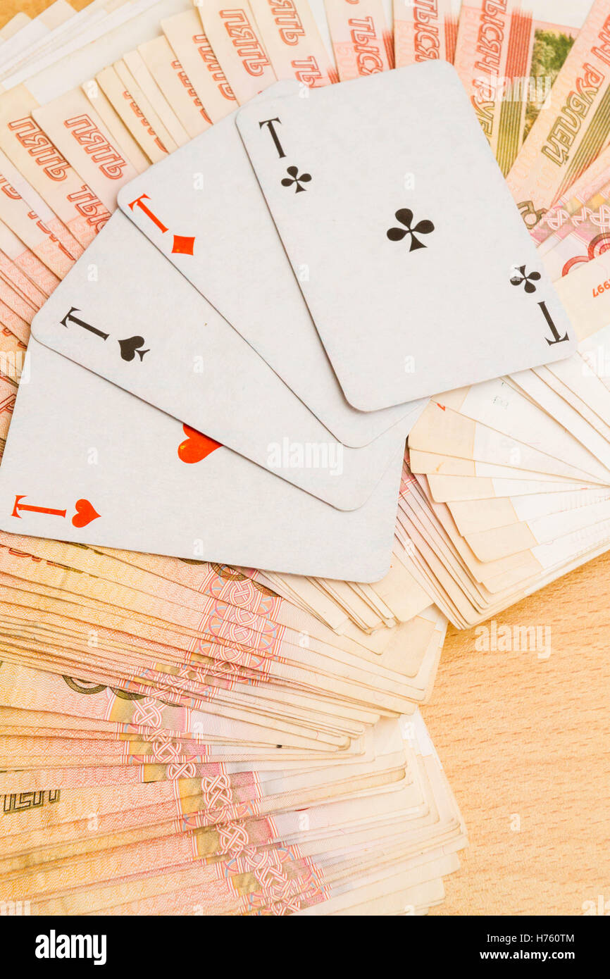 Playing cards Russian money in denominations of five thousand rubles ...
