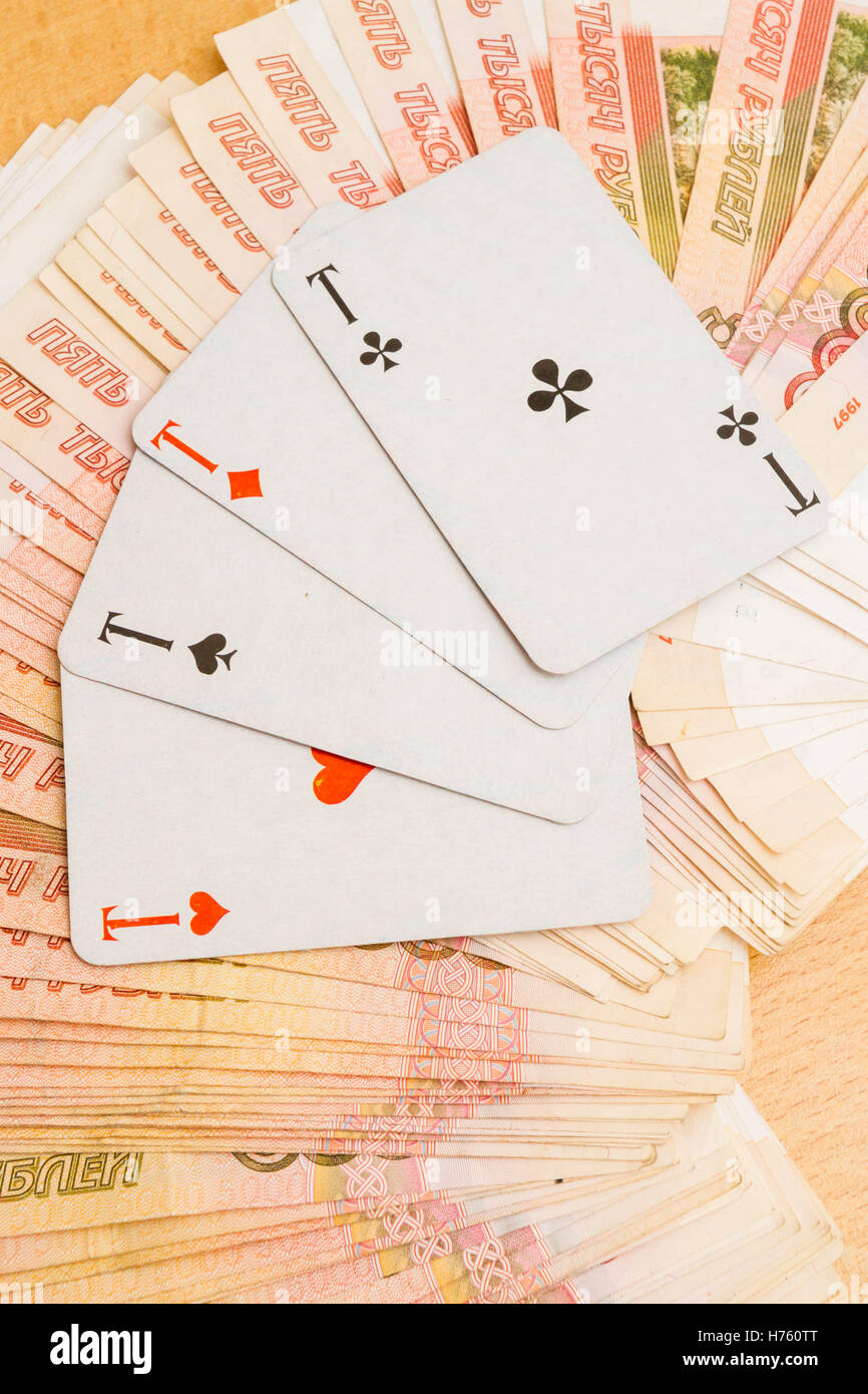 Playing cards Russian money in denominations of five thousand rubles ...