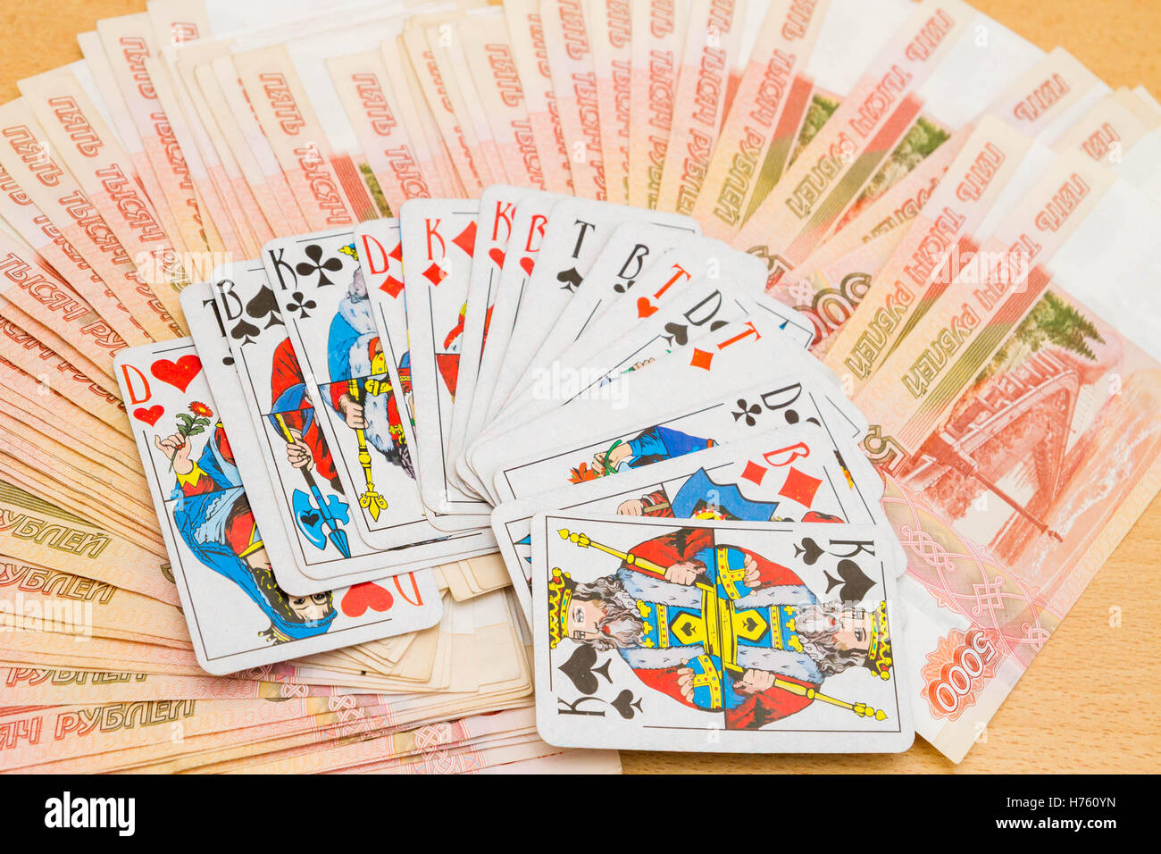 Playing cards Russian money in denominations of five thousand rubles ...