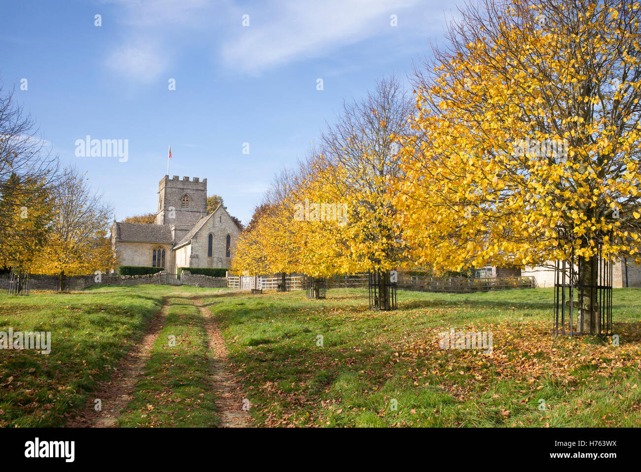 St Michael's and All Angels Church in autumn. Guiting Power, Cotswolds ...