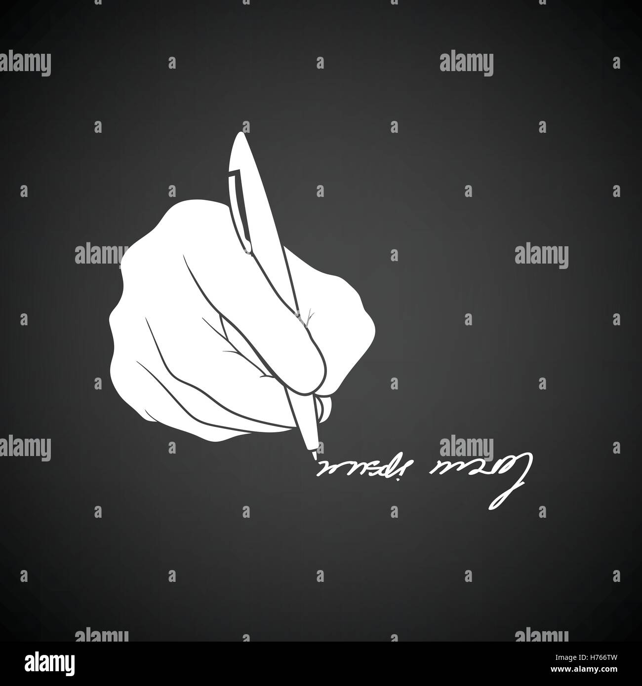 Signing hand icon. Black background with white. Vector illustration ...