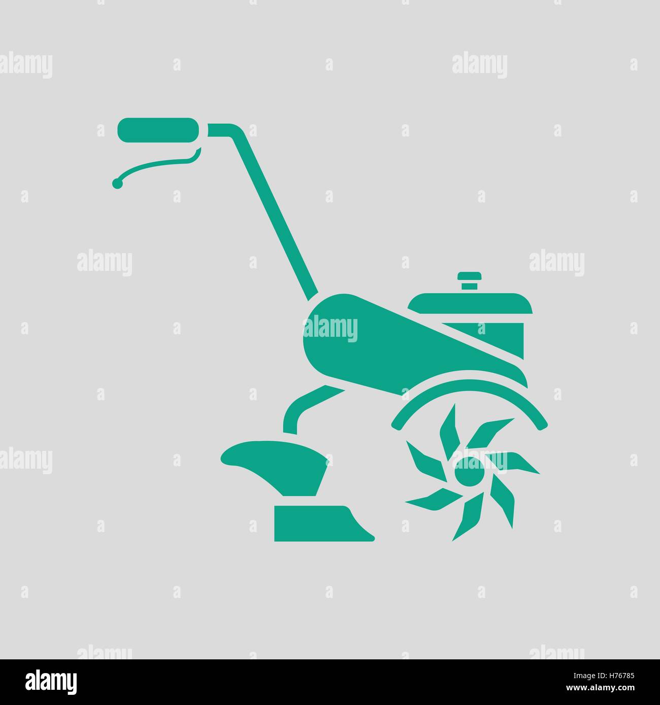 Garden tiller icon. Gray background with green. Vector illustration ...