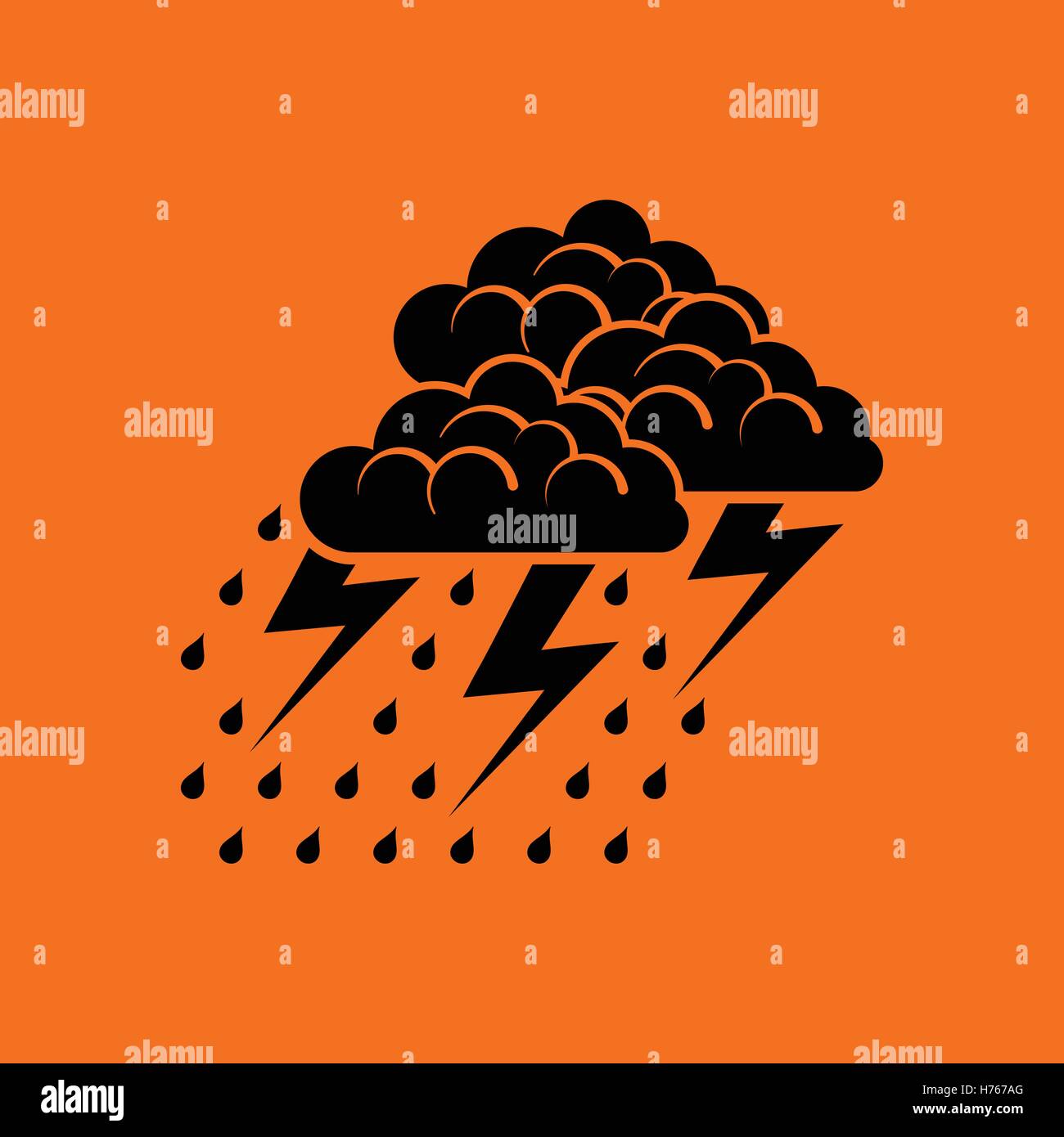 Thunderstorm icon. Orange background with black. Vector illustration ...
