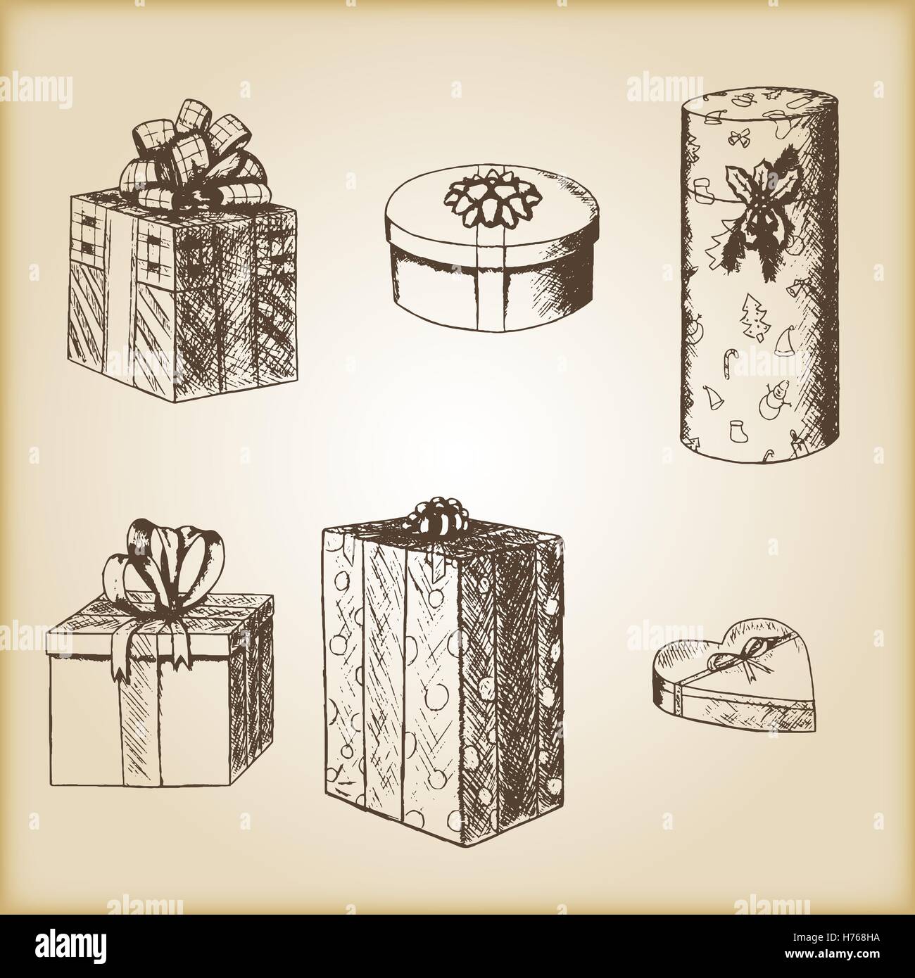 Brown vintage sketch - hand drawn gift boxes Stock Vector Image & Art ...