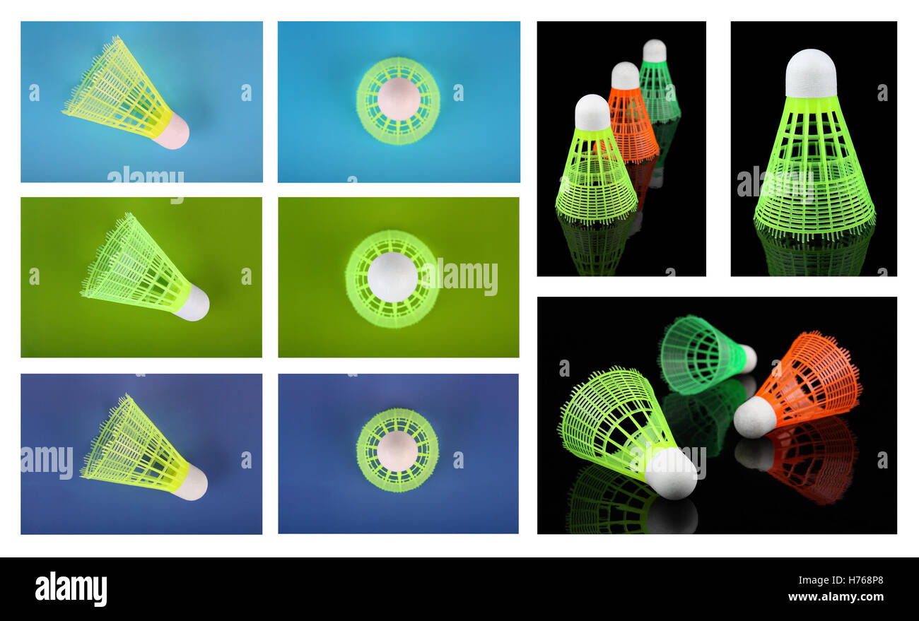 Set of multicolored shuttlecocks on colored backgrounds Stock Photo - Alamy