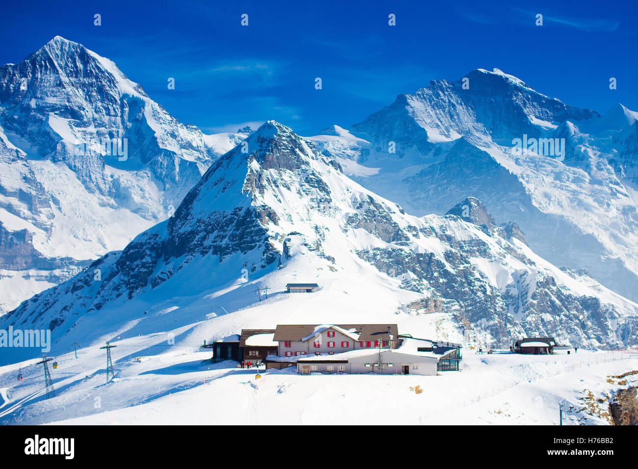 Aerial view of Alps mountains in Switzerland. View from helicopter ...