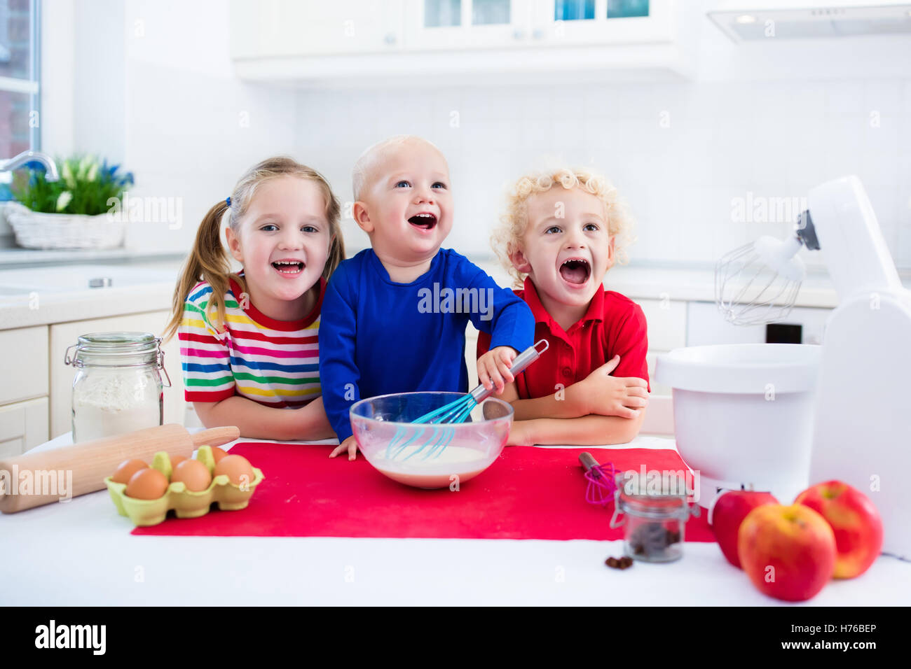 Cute kids, adorable little girl, boy and funny baby making dough for a ...