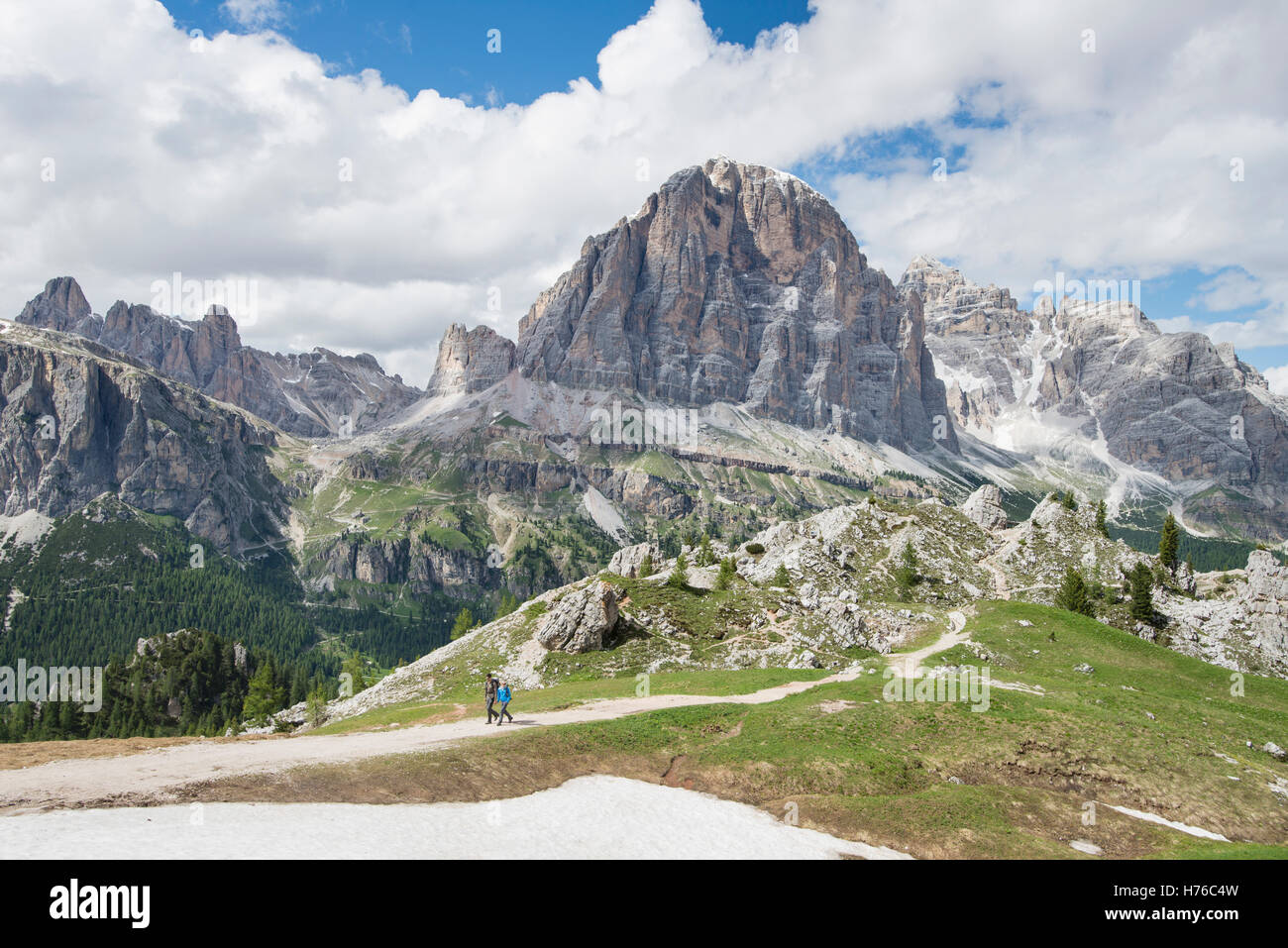 Hikking at the Cinque Torri area in the Dolomites, Italy Stock Photo ...