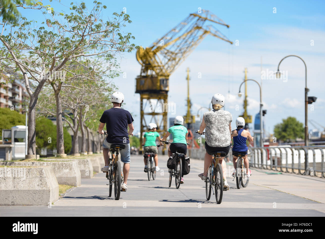 A group of people riding bamboo bicycle in puerto madero hi-res stock ...