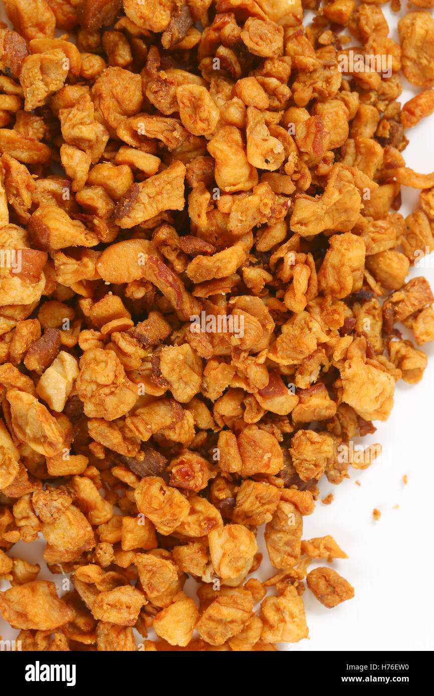 heap of salty pork greaves (top view Stock Photo - Alamy