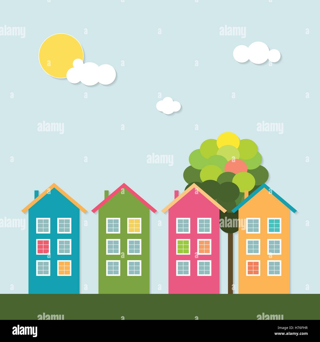 Colorful Houses For Sale / Rent. Real Estate Concept Stock Vector Image ...