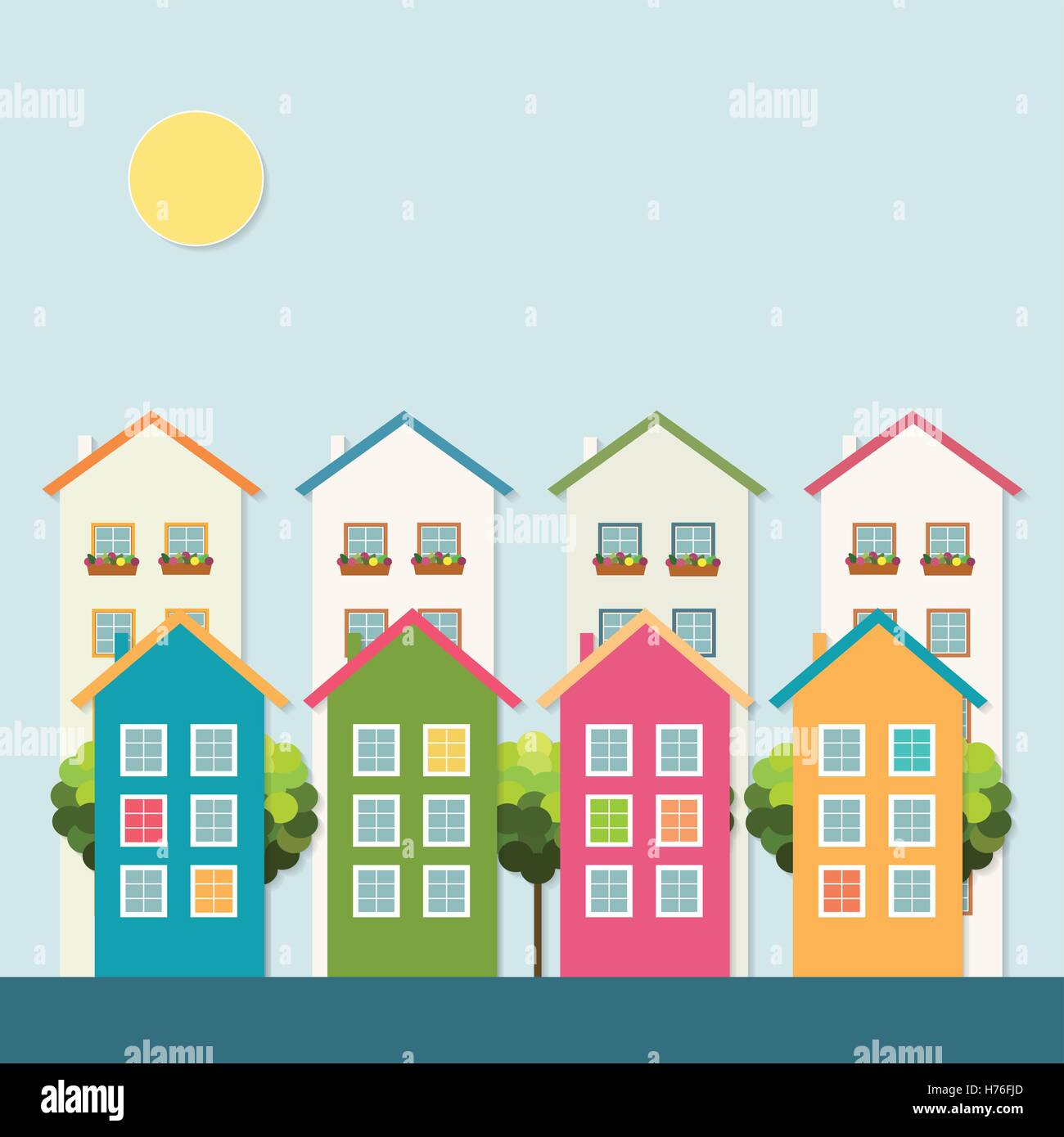 Colorful Houses For Sale / Rent. Real Estate Concept Stock Vector Image ...
