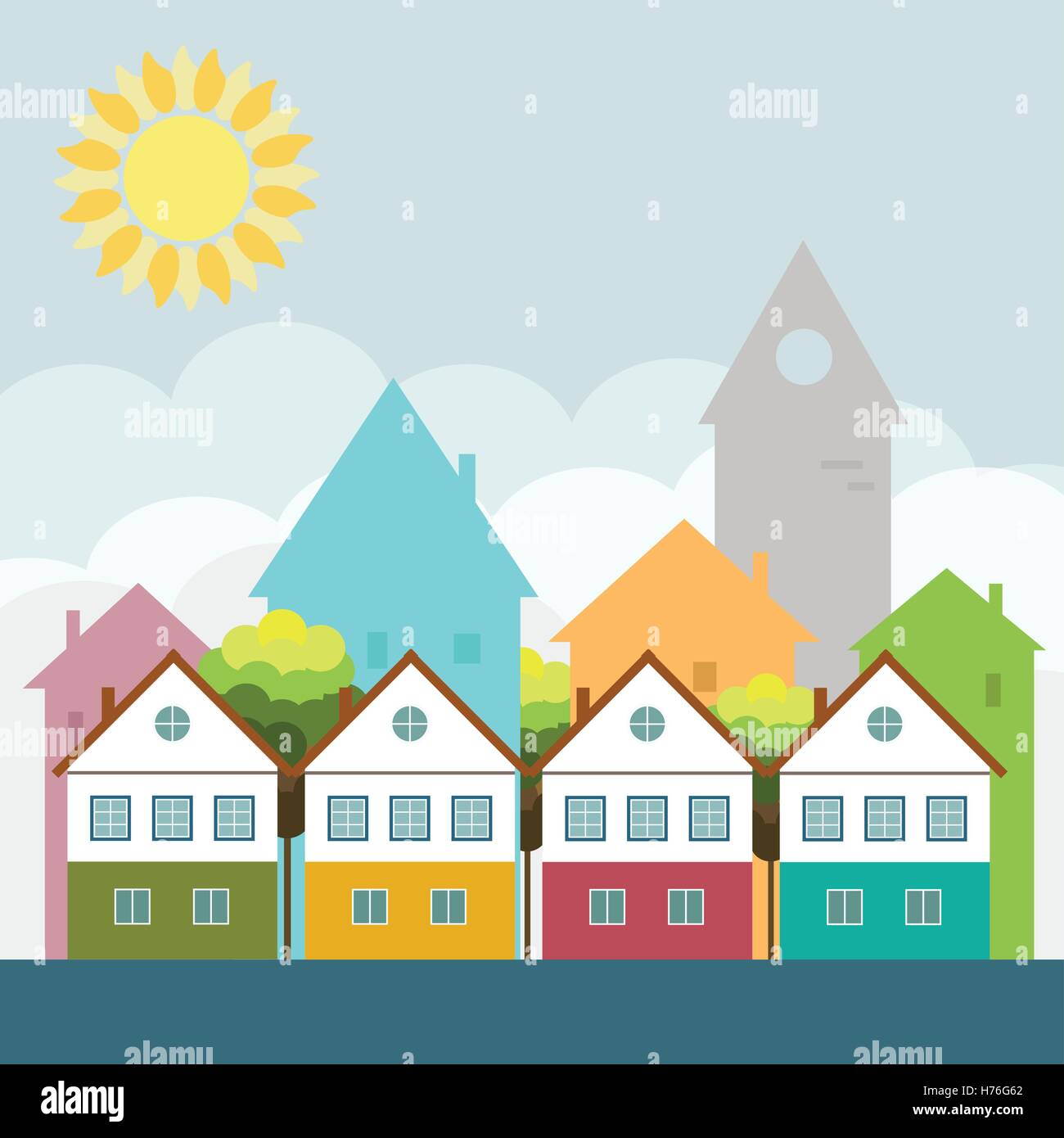 Colorful Houses For Sale / Rent. Real Estate Concept Stock Vector Image ...