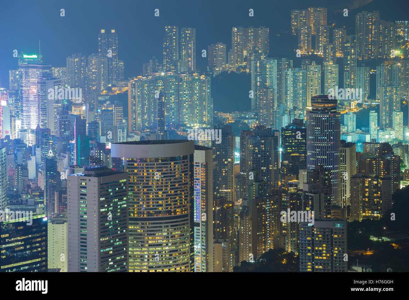Hong Kong city at night, view from The Peak Stock Photo - Alamy