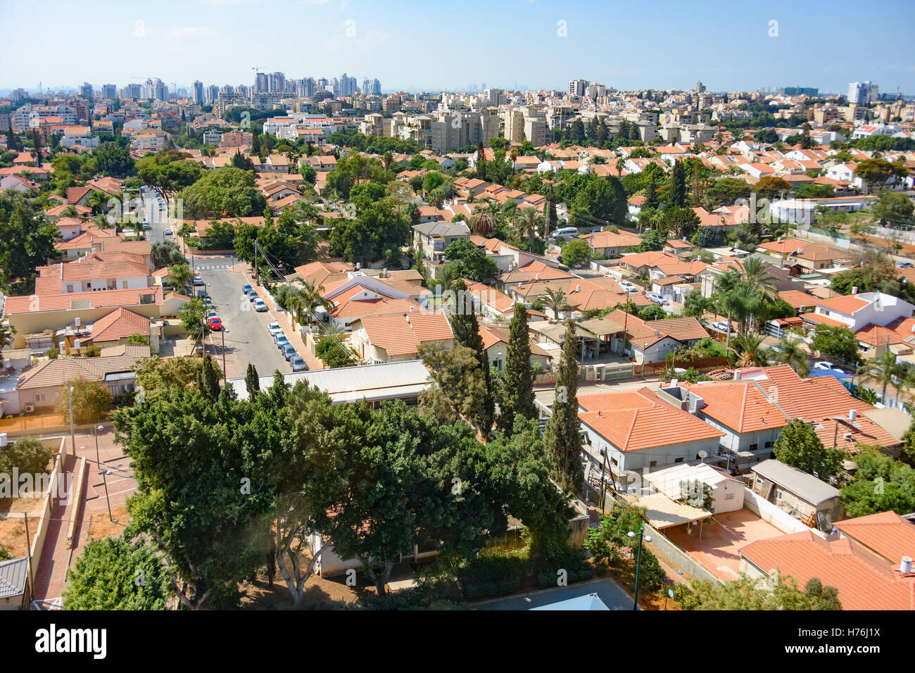 Bird's Eye View of Tel Aviv Suburbs in the Sharon area northeast of Tel ...