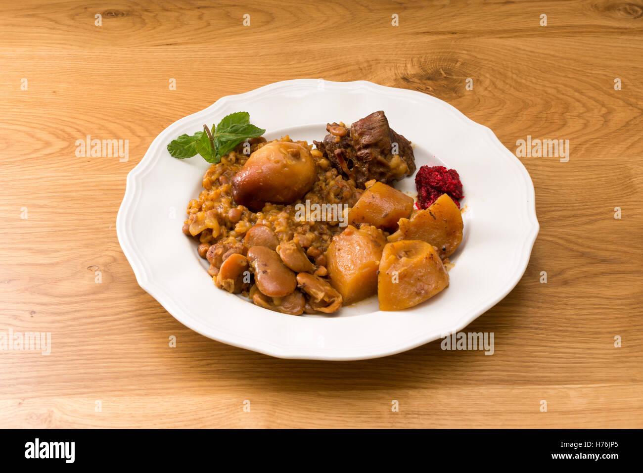 Traditional Jewish Cholent (Hamin) prepared is Israel as the main dish ...