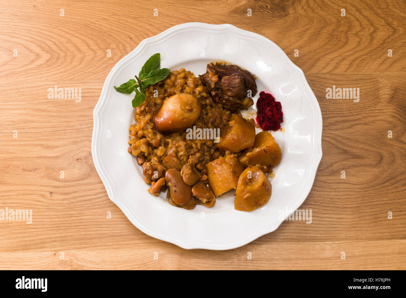 Traditional Jewish Cholent (Hamin) prepared is Israel as the main dish ...