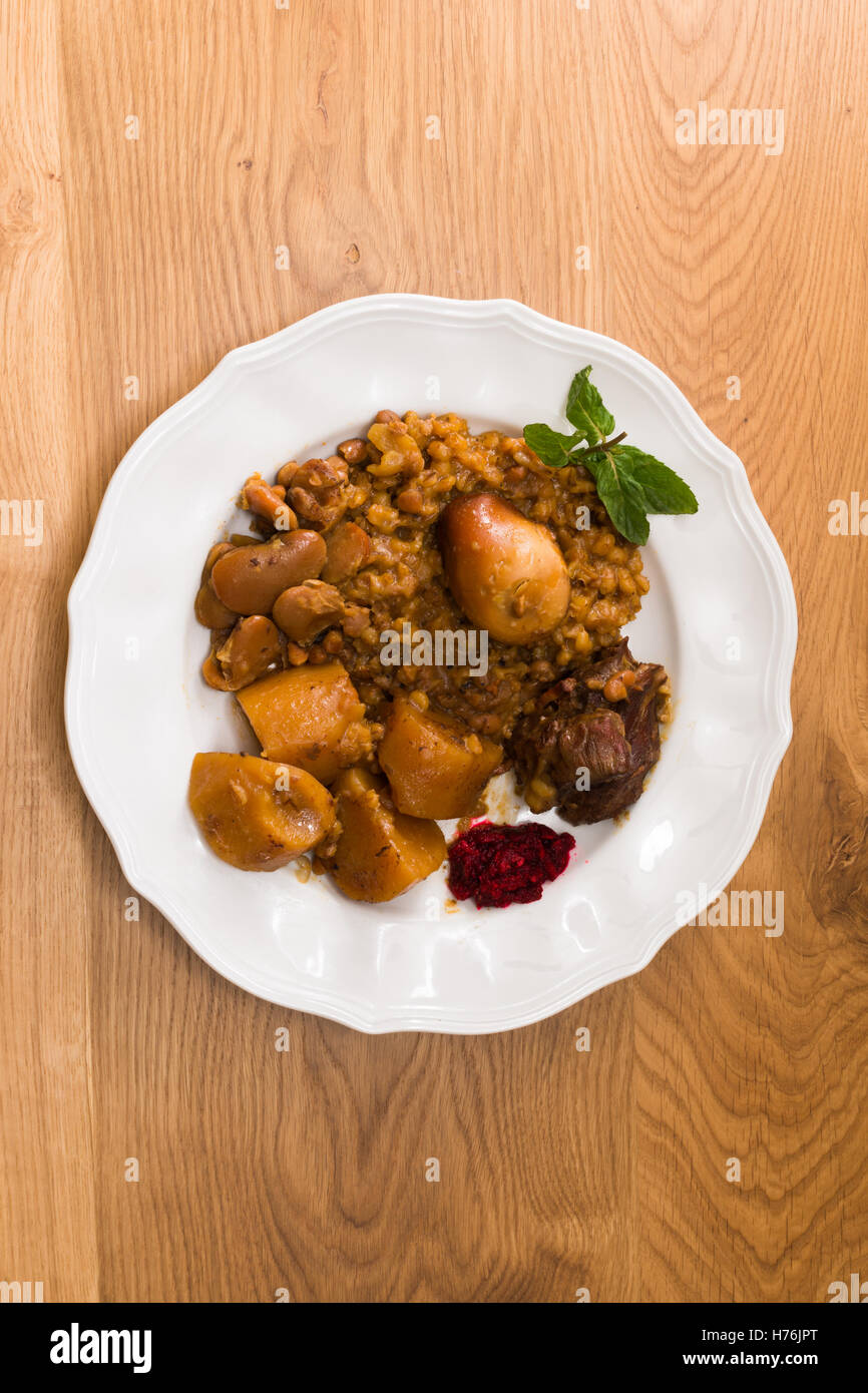 Traditional Jewish Cholent (Hamin) prepared is Israel as the main dish ...