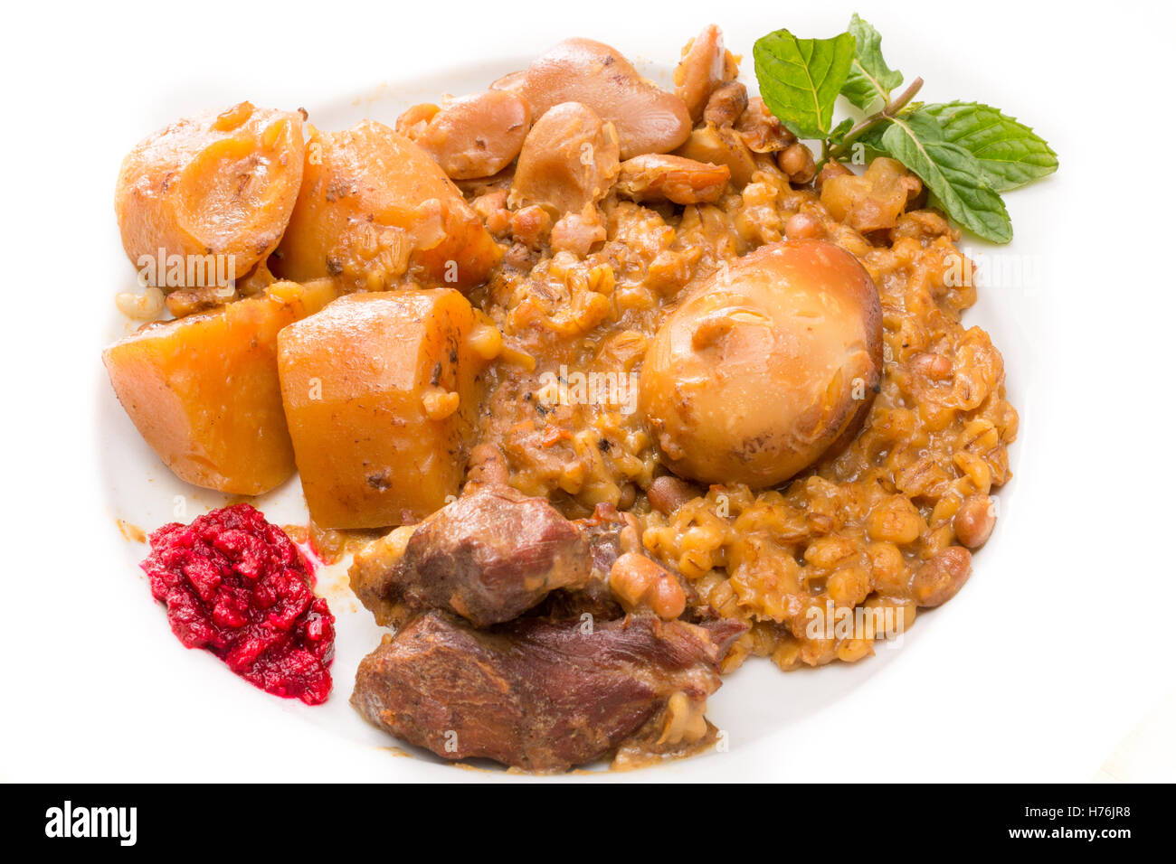 Traditional Jewish Cholent (Hamin) prepared is Israel as the main dish ...