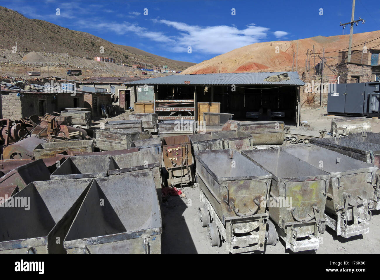 Carts for the miners, silver mines of cerro Rico, Potosi Bolivia Stock ...