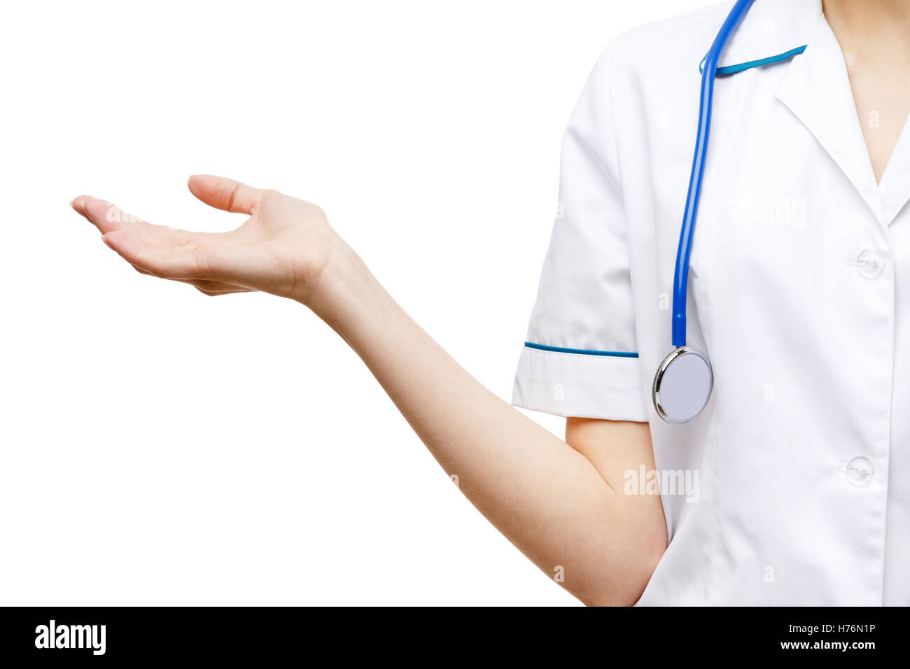 Woman doctor standing on white background Stock Photo - Alamy