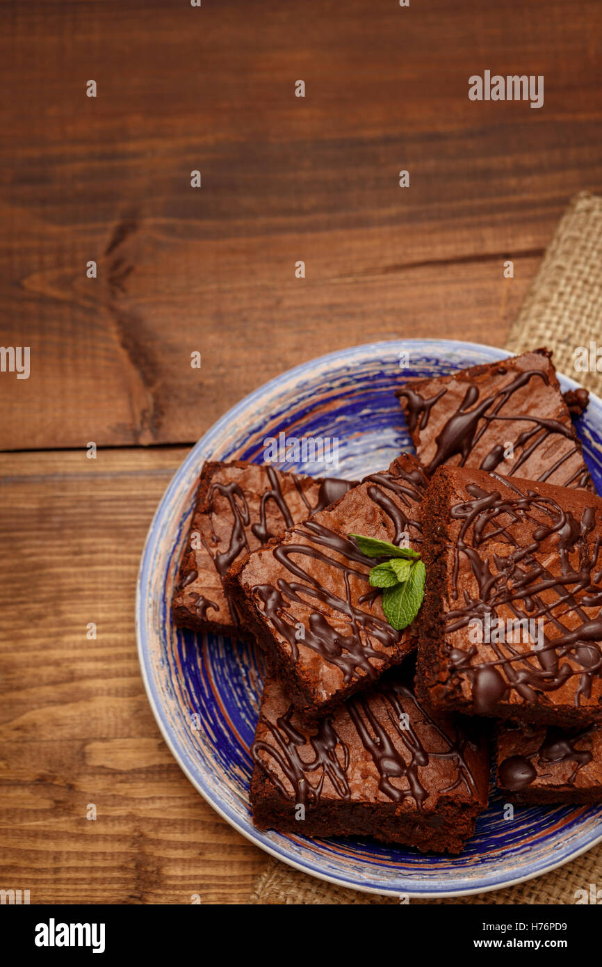 Plate with delicious chocolate brownies Stock Photo - Alamy