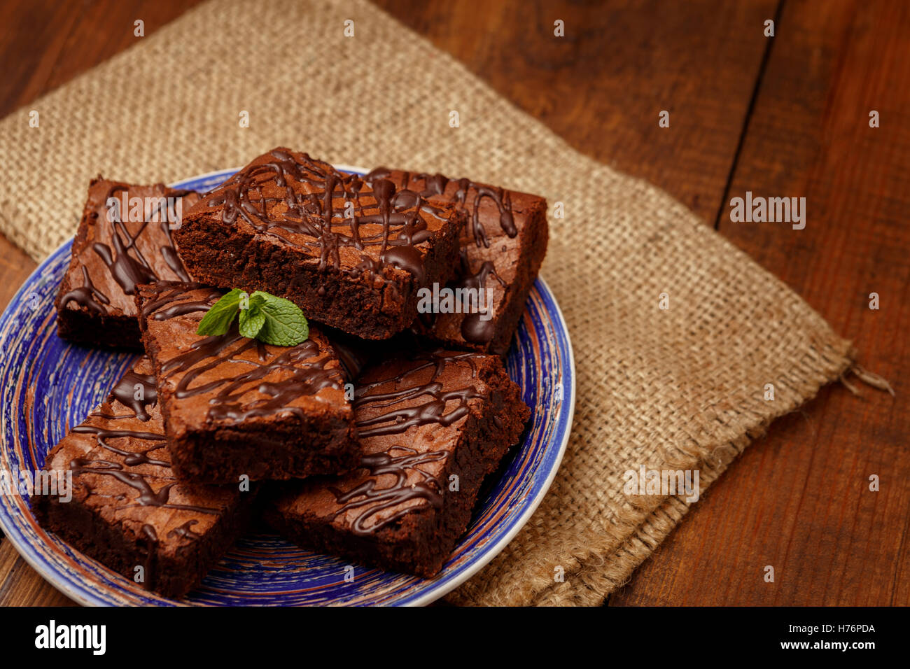 Plate with delicious chocolate brownies Stock Photo - Alamy