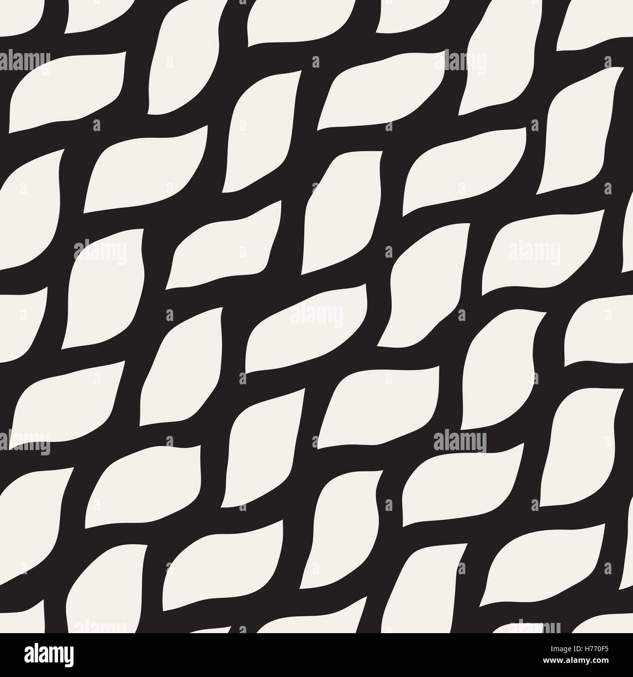 Vector Seamless Black and White Hand Drawn Wavy Shapes Pattern ...