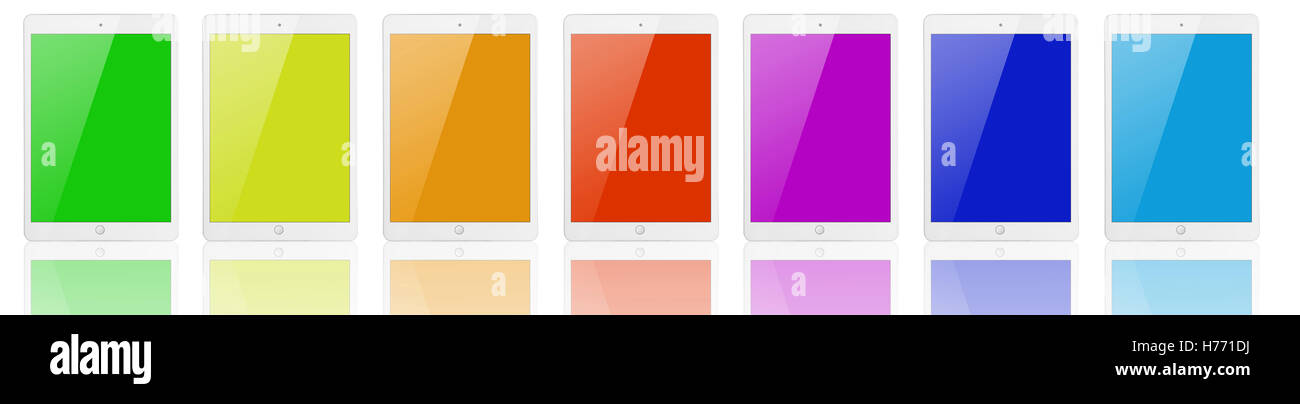 Seven tablet computers with color screens Stock Photo - Alamy