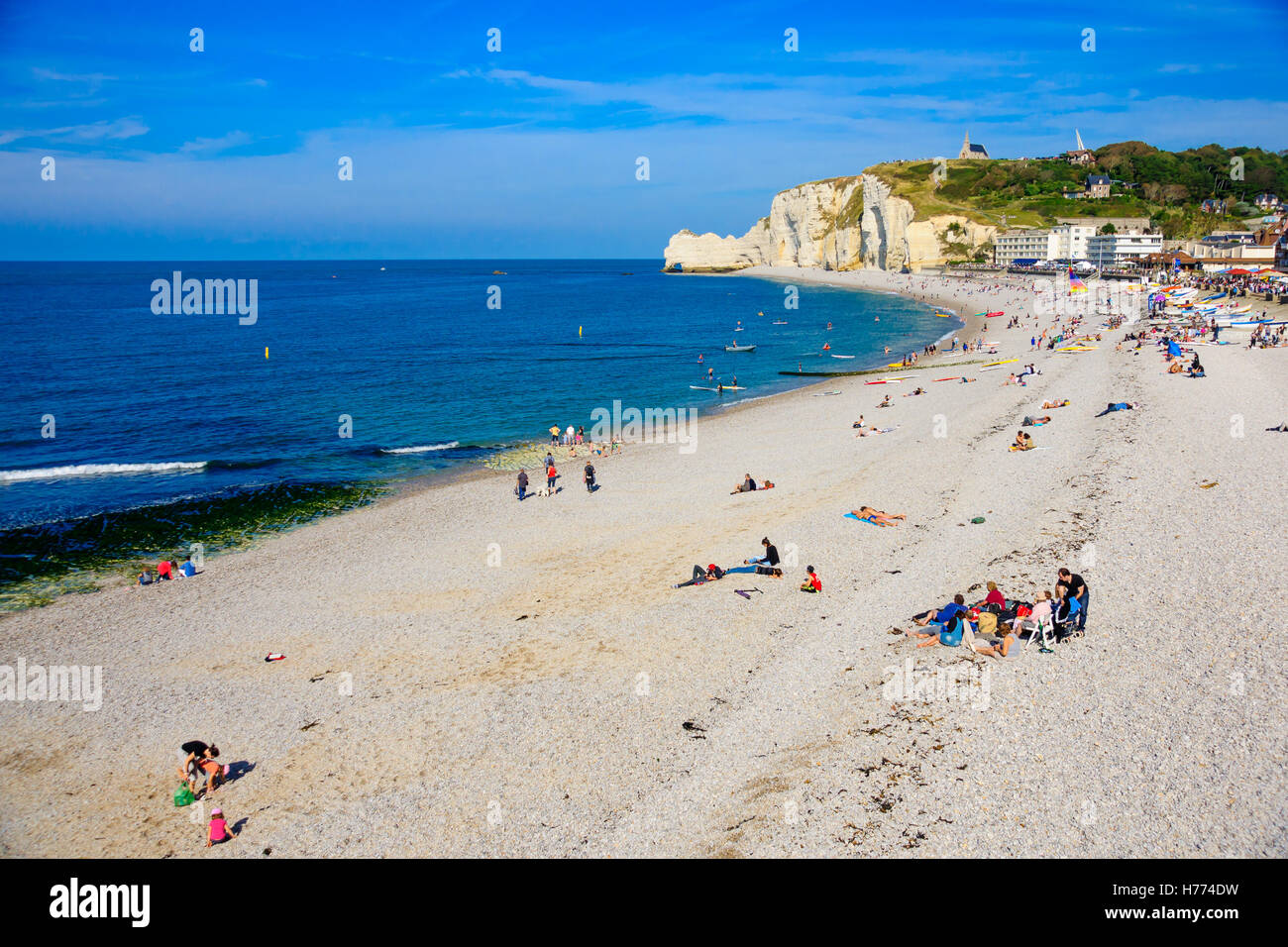 FECAMP, FRANCE - SEPTEMBER 16, 2012: Beach scene with Shore and cliffs ...