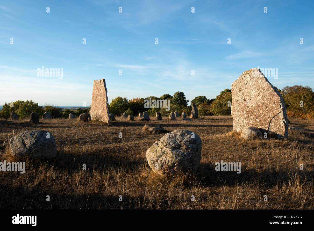 Viking stone ship burial ground of Gettlinge, Oland, Southeast Sweden ...