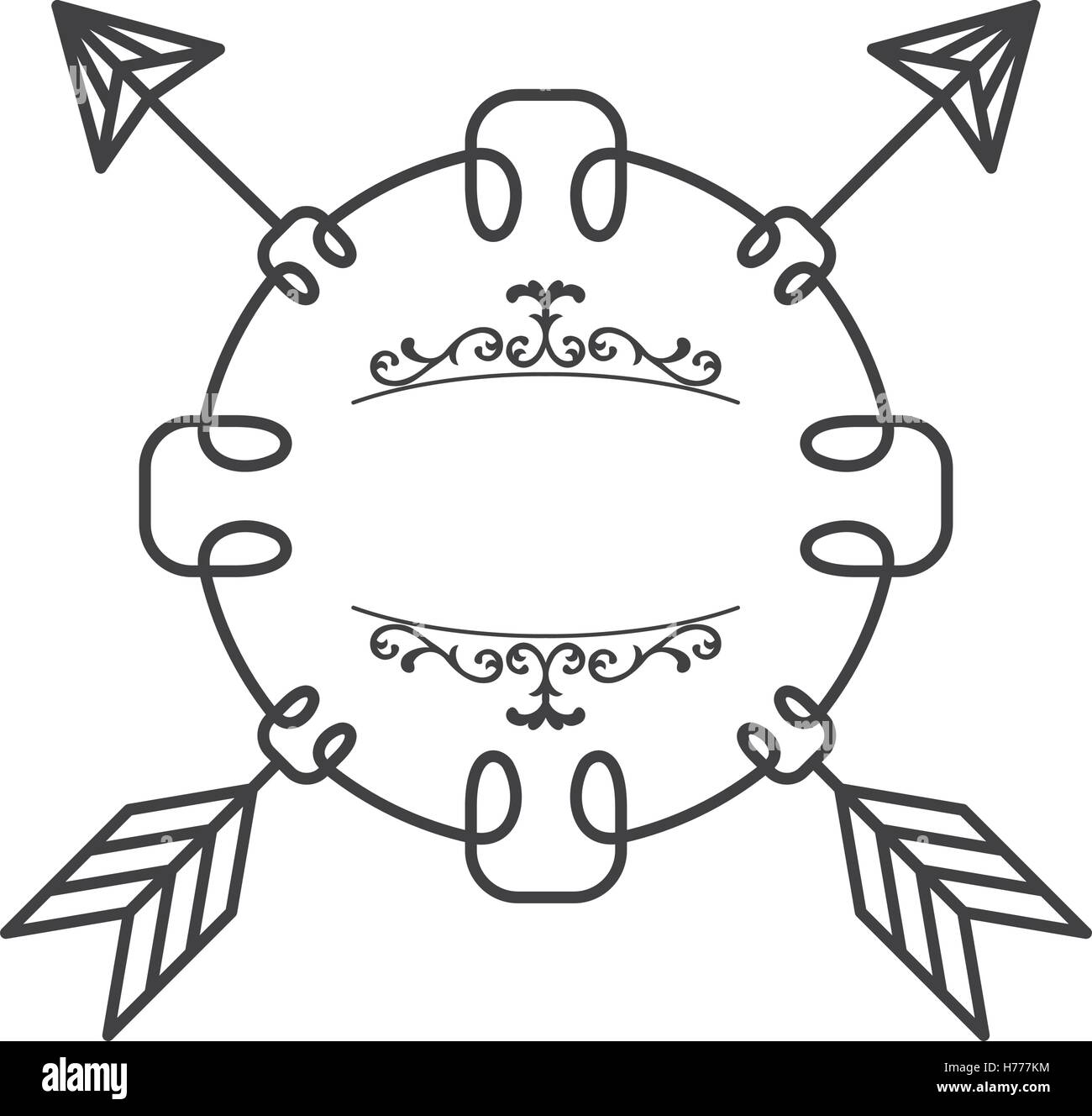 silhouette in shape circle with arrows outside and arabesque vector ...