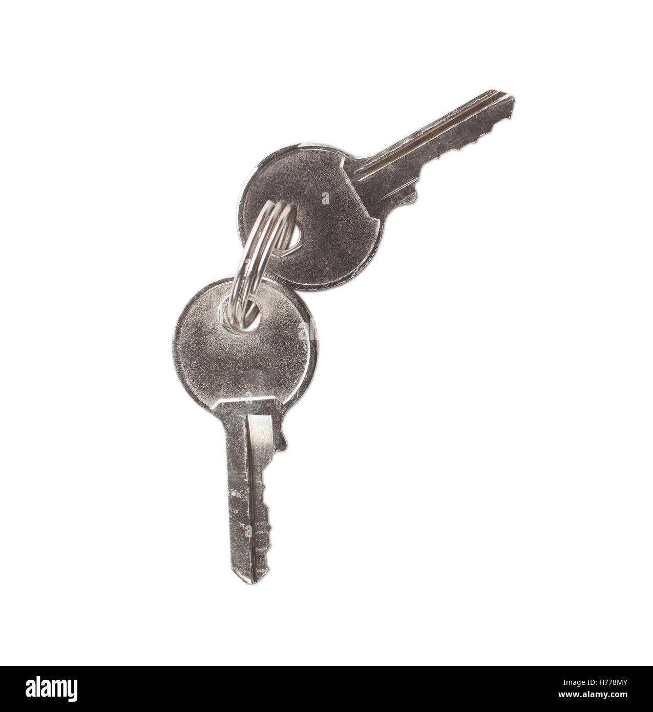 Two metal keys on a ring that are isolated on white Stock Photo - Alamy