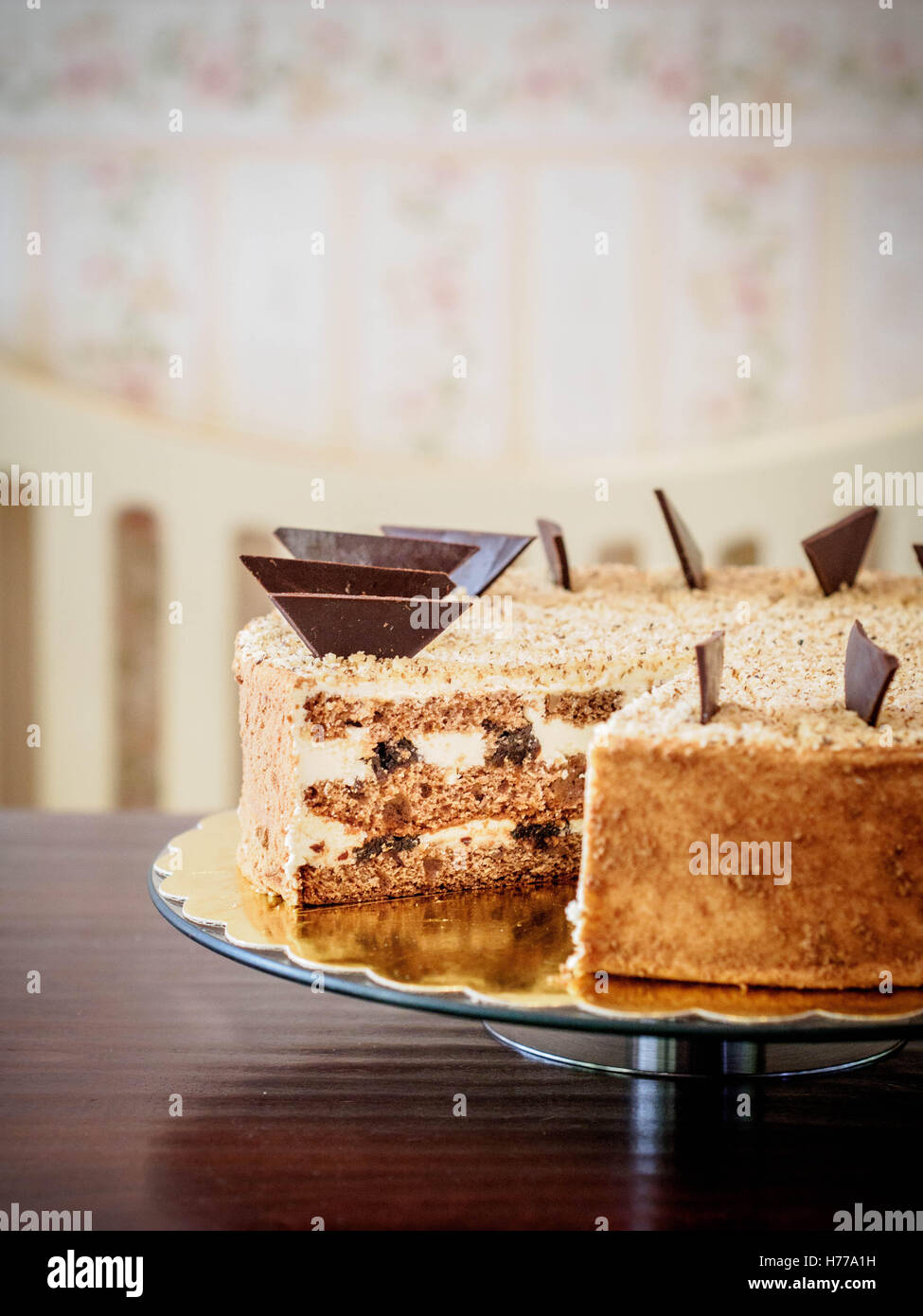 Chocolate cake on a cake stand Stock Photo - Alamy