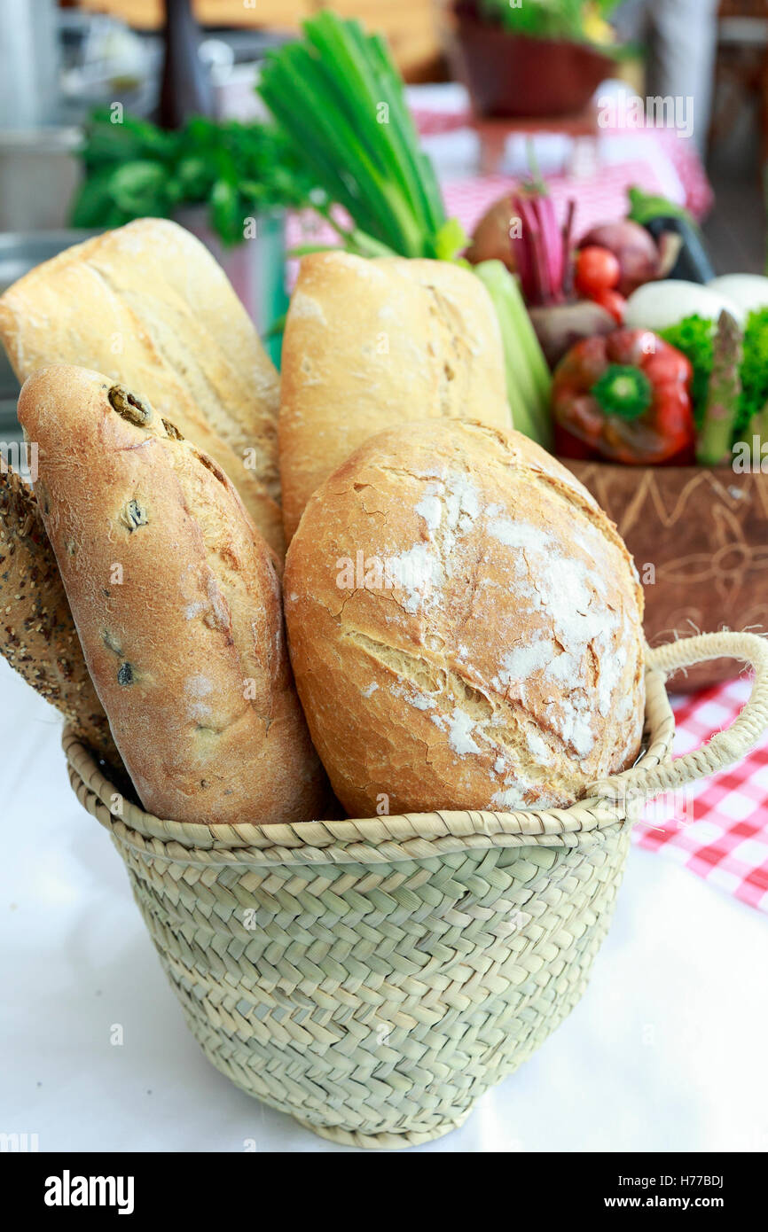 Basket with bread Stock Photo - Alamy